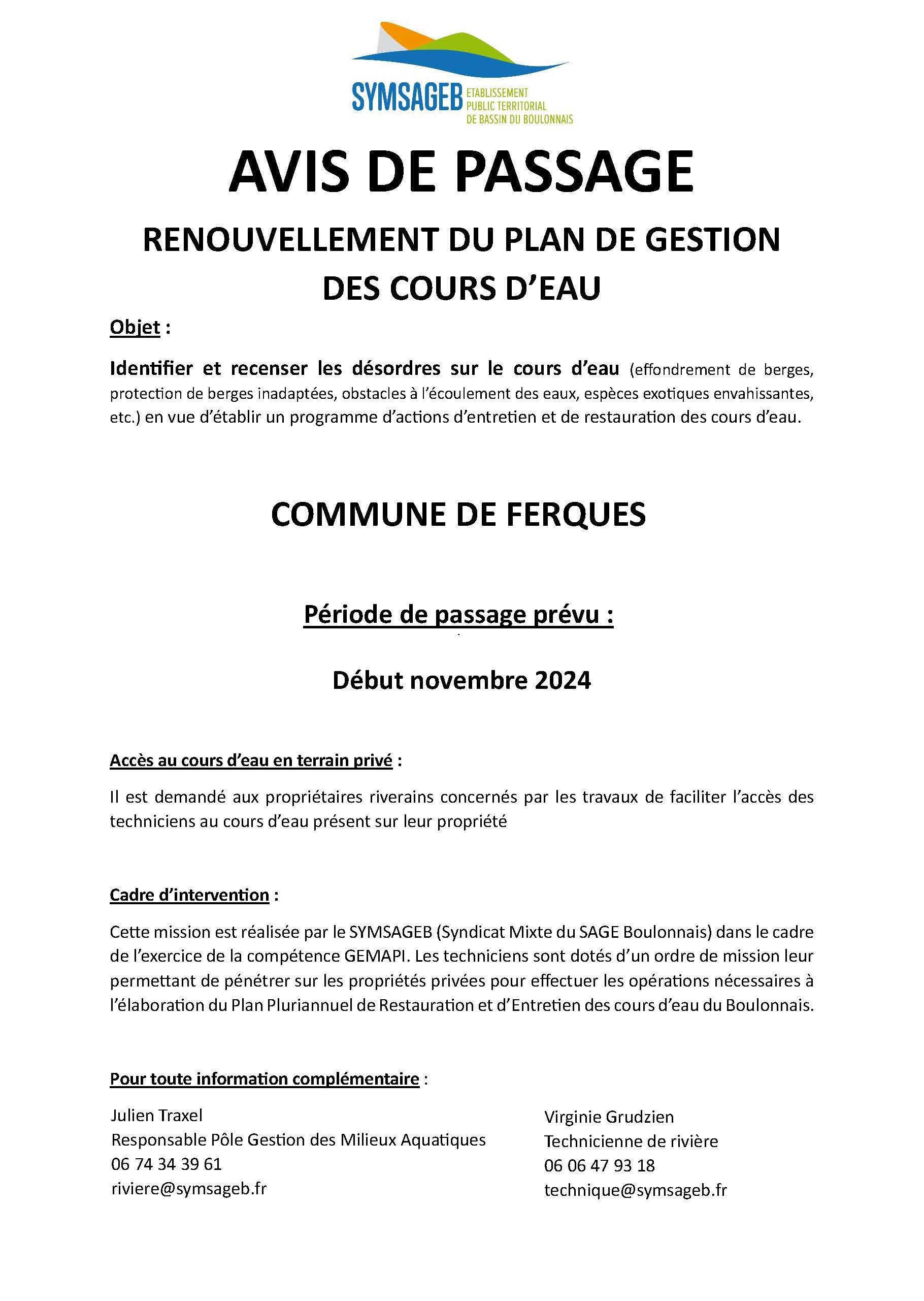 SYMSAGEB : AVIS DE PASSAGE – Mairie de Ferques